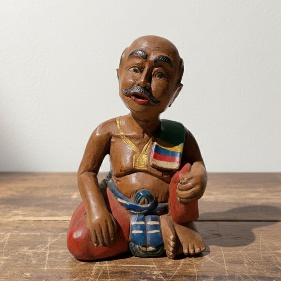 Hand Crafted | Art | Vintage Thai Hand Carved Wooden Statue Folk Art ...